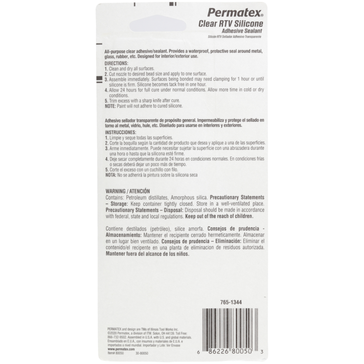 Permatex Ultra Black Permatex Clear RTV Silicone Sealant - 3oz Tubes ...
